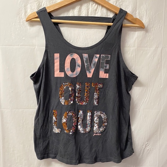 Justice | Shirts & Tops | Justice Active 82 Sequin Love Out Loud Tank ...